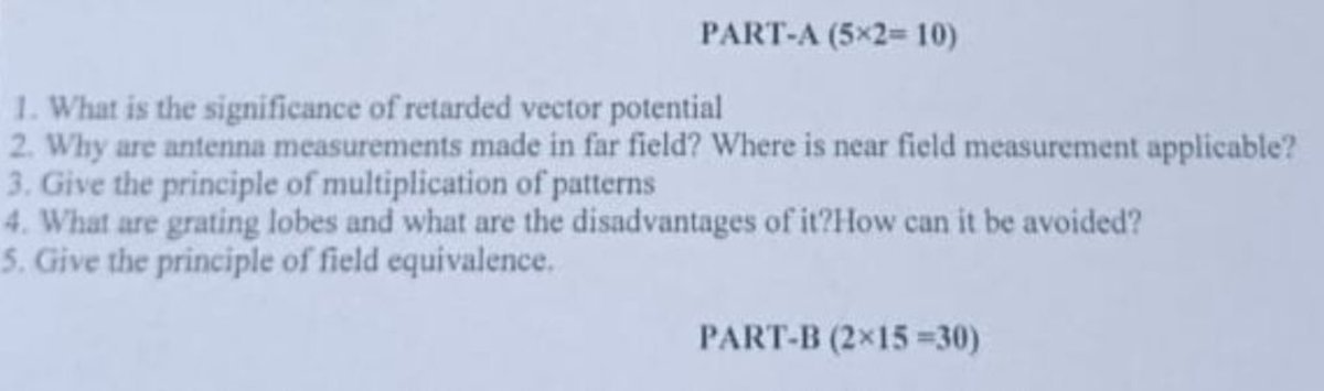 PART-A (5×2=10) What is the significance of retarded vector potential? Wh..