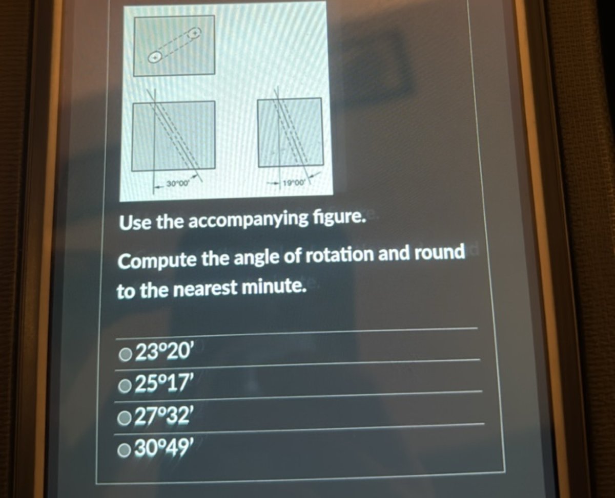 Use the accompanying figure. Compute the angle of rotation and round to