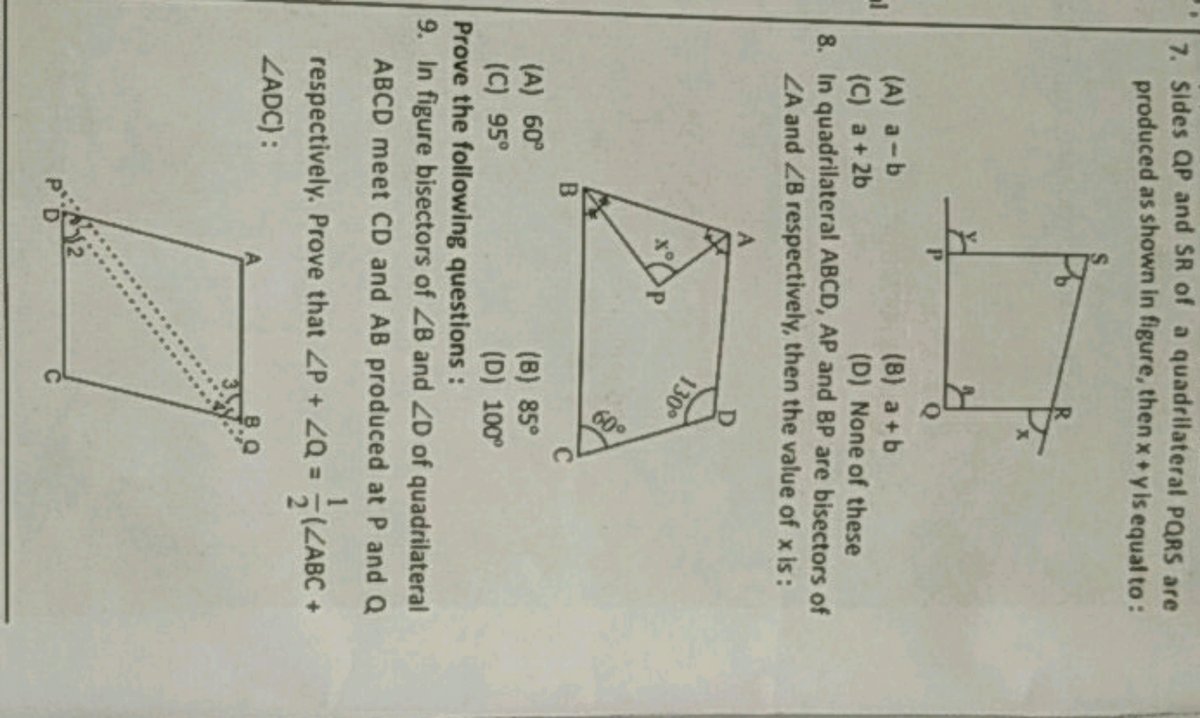 Sides QP and SR of a quadrilateral PQRS are produced as shown in figure,