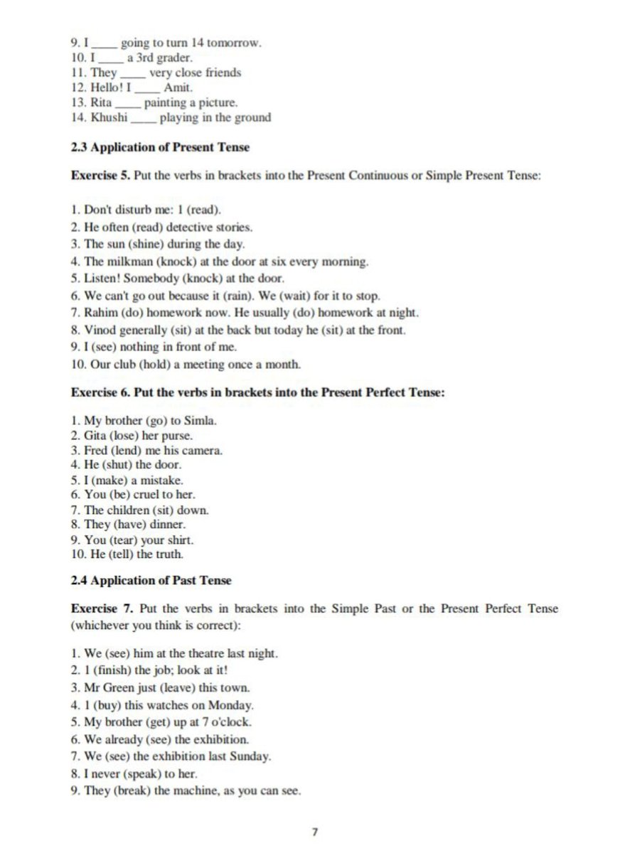 2.3 Application of Present Tense Exercise 5. Put the verbs in brackets i..