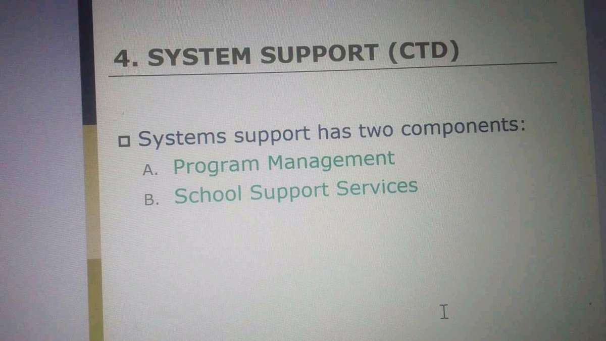 SYSTEM SUPPORT (CTD) Systems support has two components: A. Program Mana..