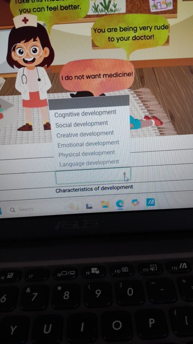 The image displays a list of different types of development: Cognitive d..