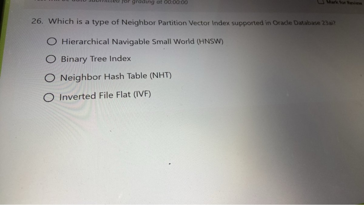 Which is a type of Neighbor Partition Vector Index supported in Oracle Da..