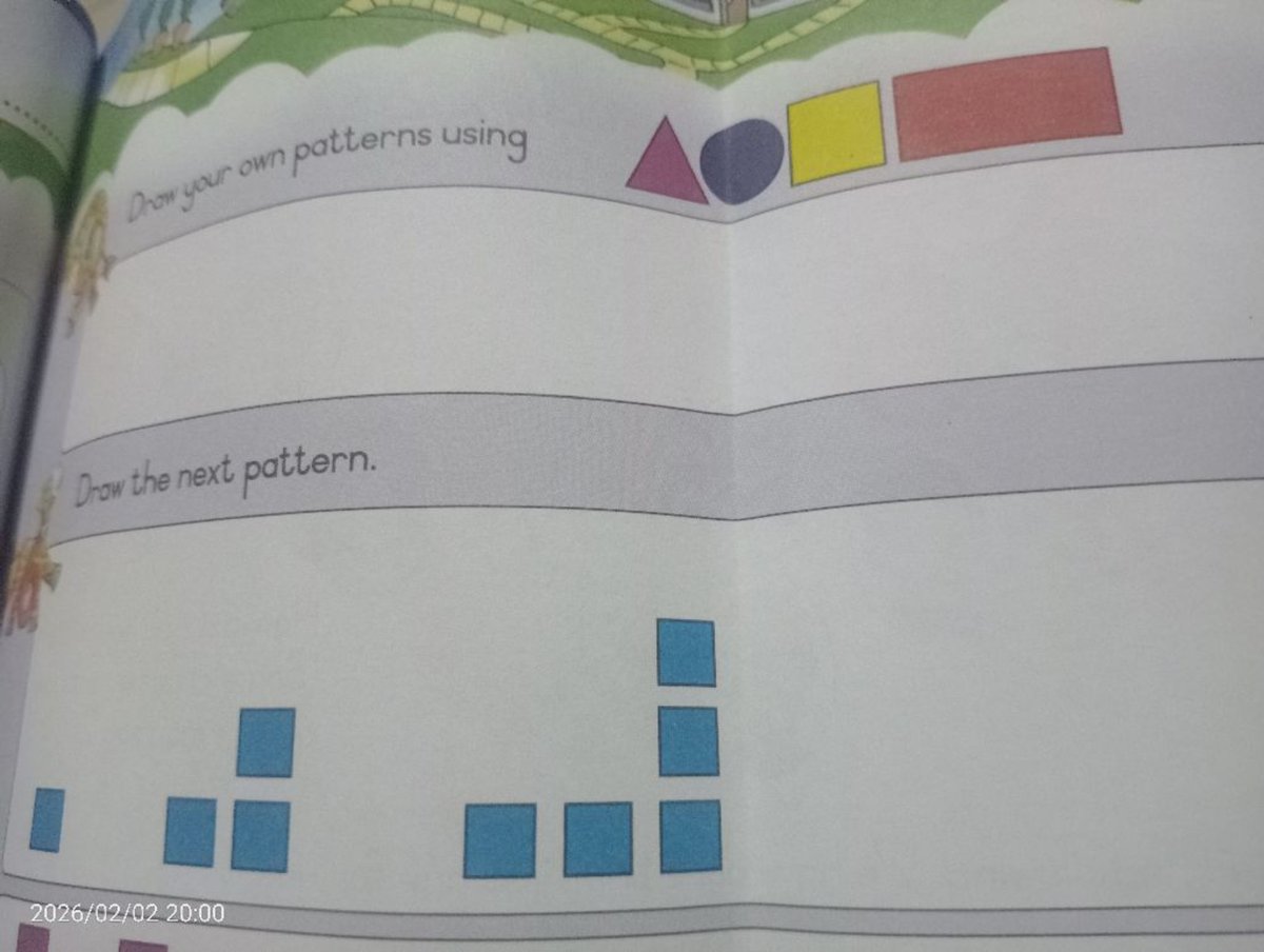 Draw your own patterns using [triangle, circle, square, rectangle]. Draw..