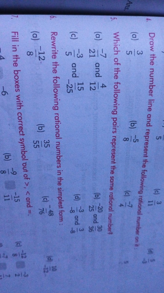 (d) 5 (c) 3 11 Draw the number line and represent the following rational
