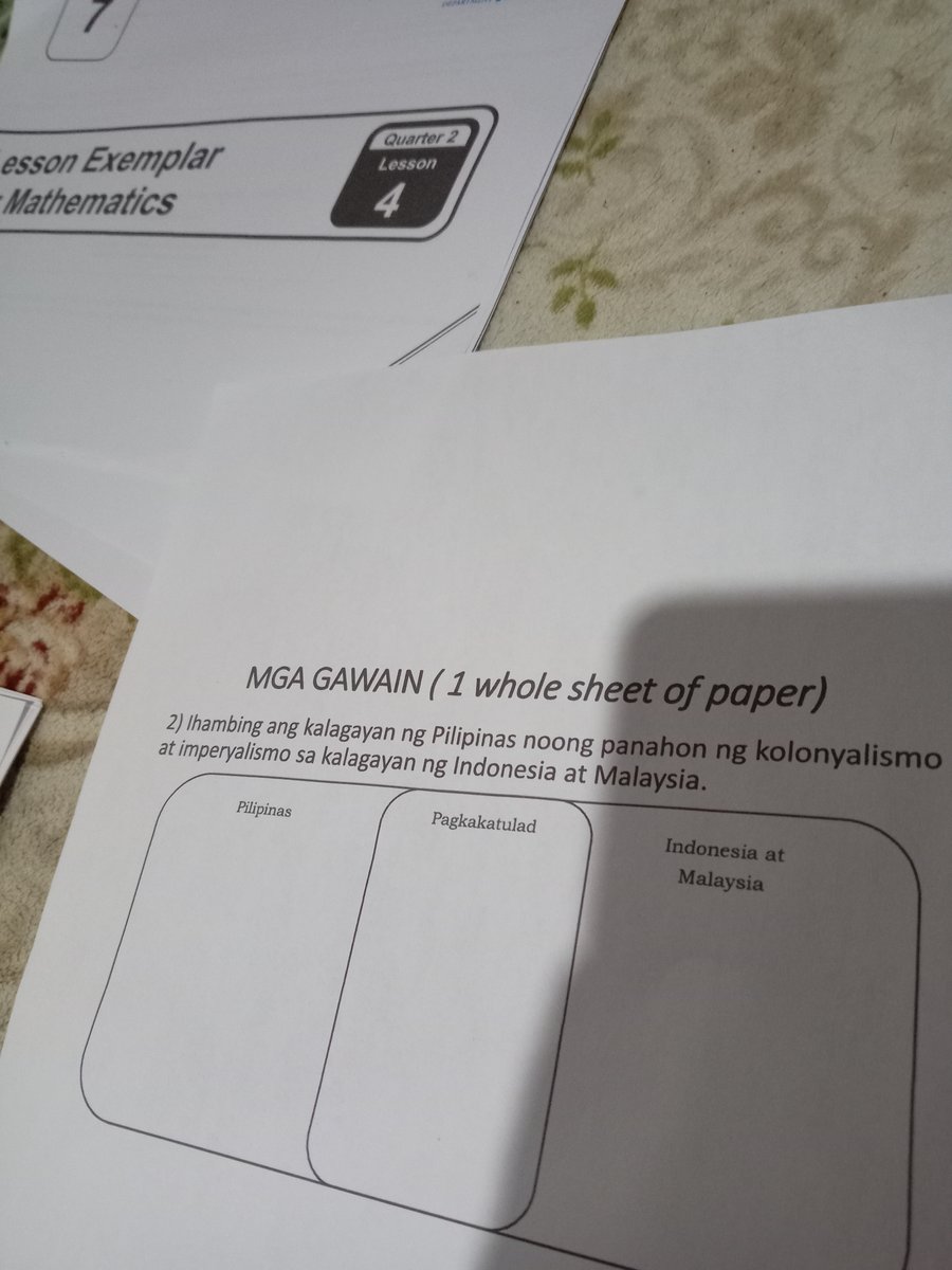 MGA GAWAIN (1 whole sheet of paper) 2) Ihambing ang kalagayan ng Pilipin..