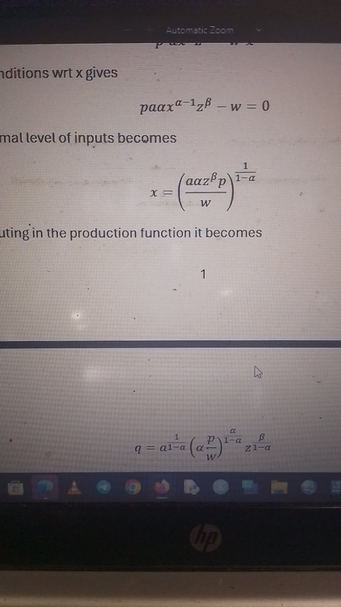 Given the following equations: paax^(a-1)z^β - w = 0 x = ((aaz^βp)/w)^(1..