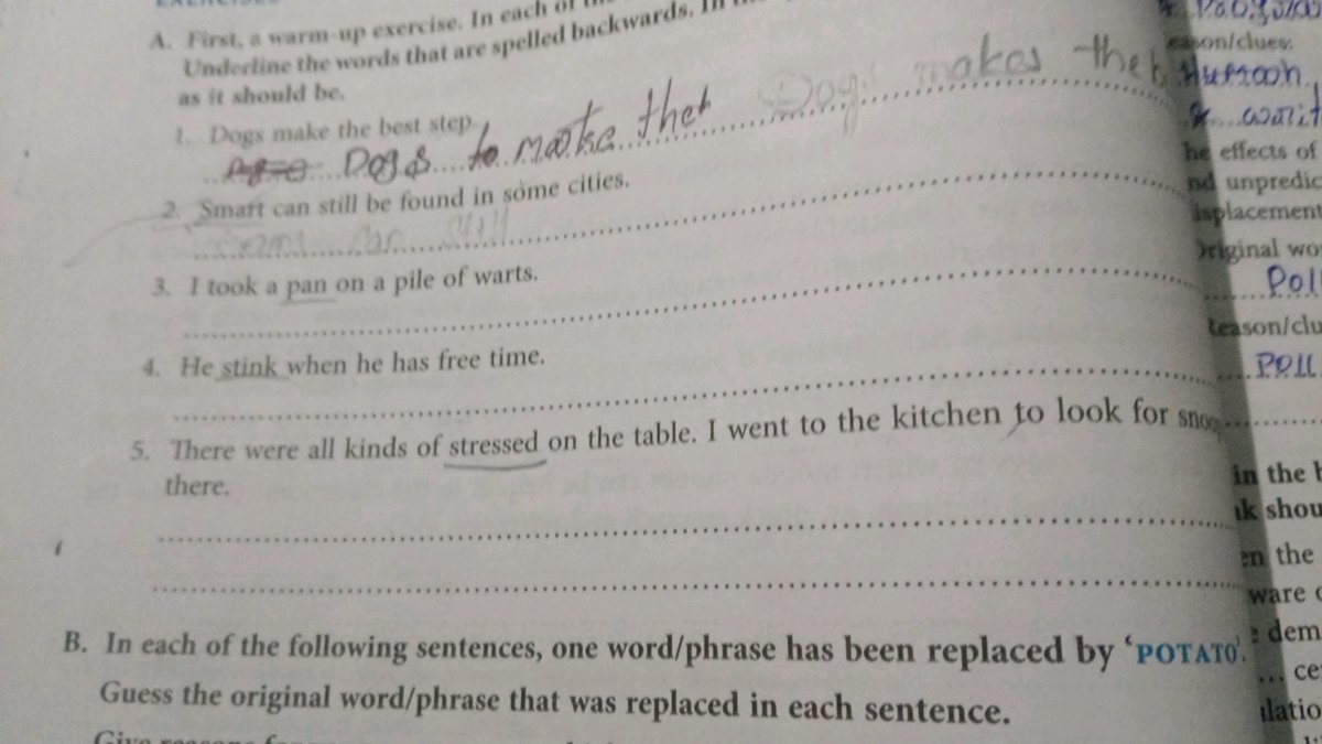 A. First, a warm-up exercise. Underline the words that are spelled backwa..