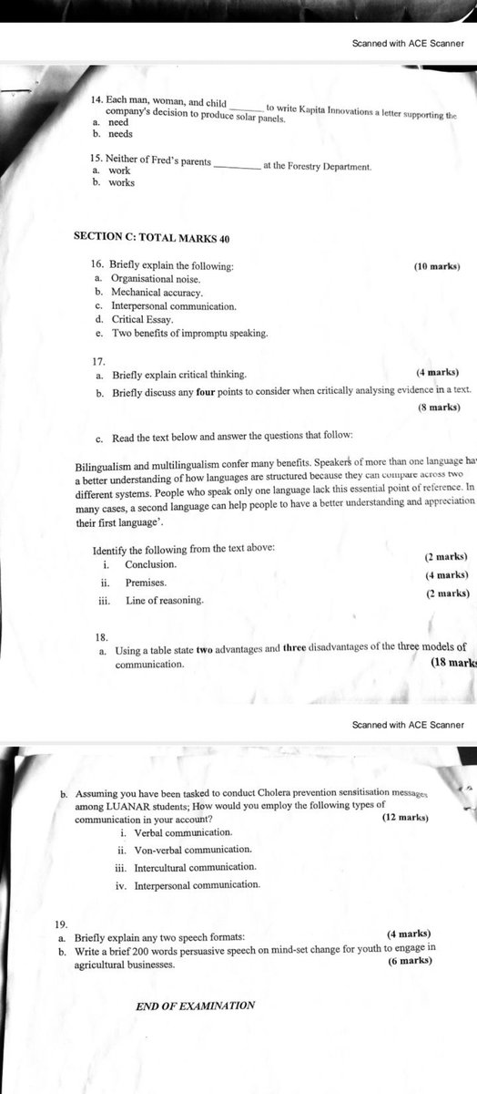 SECTION C: TOTAL MARKS 40 Briefly explain the following: a. Organisation..