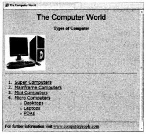 The image shows a webpage titled "The Computer World" with a section on