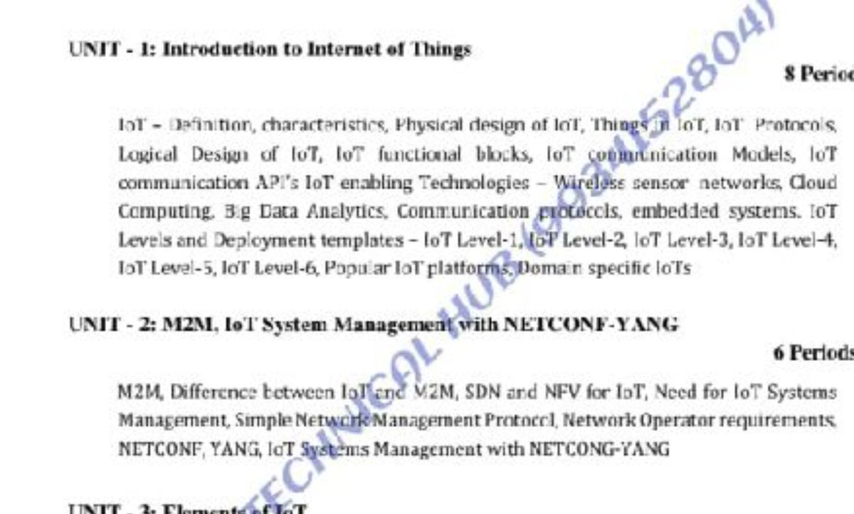 UNIT - 1: Introduction to Internet of Things IoT - Definition, character..