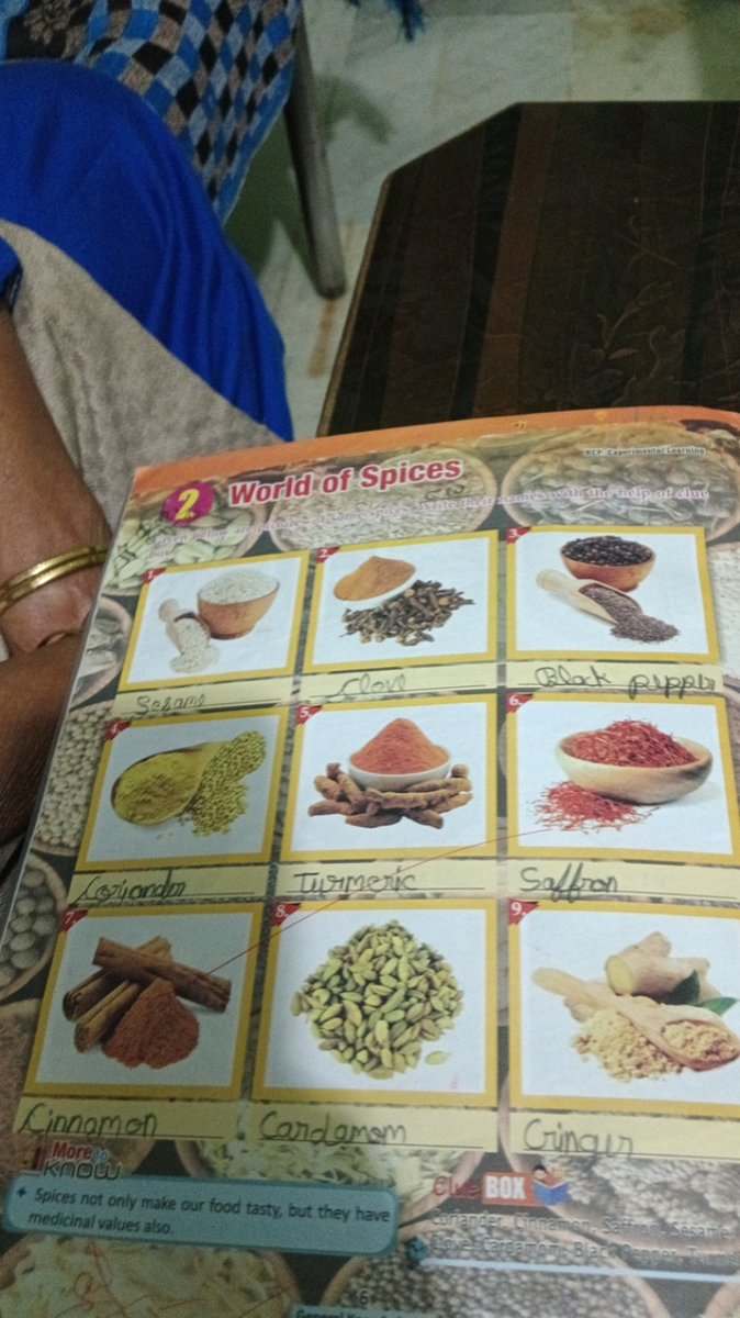 The image displays a page titled "World of Spices" with nine numbered pic..