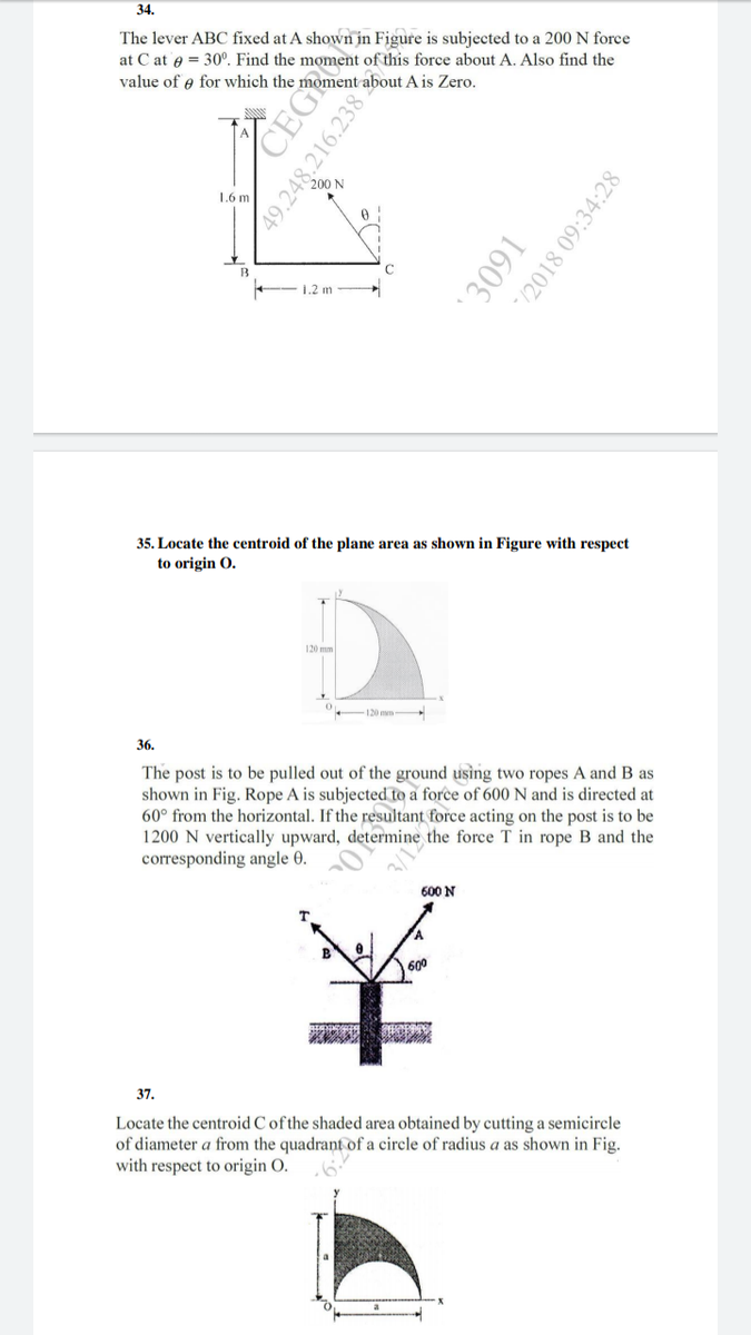 The lever ABC fixed at A shown in Figure is subjected to a 200 N force at..