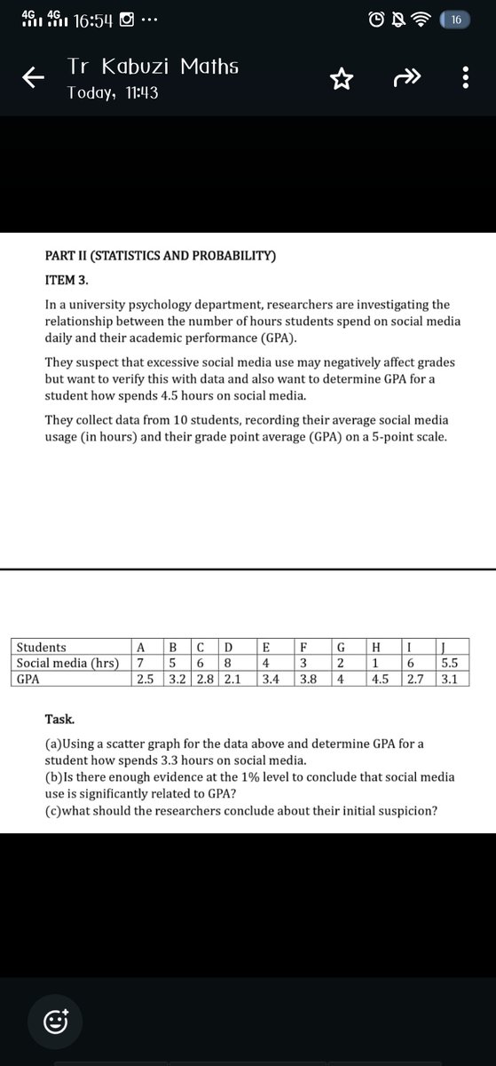 PART II (STATISTICS AND PROBABILITY) ITEM 3. In a university psychology