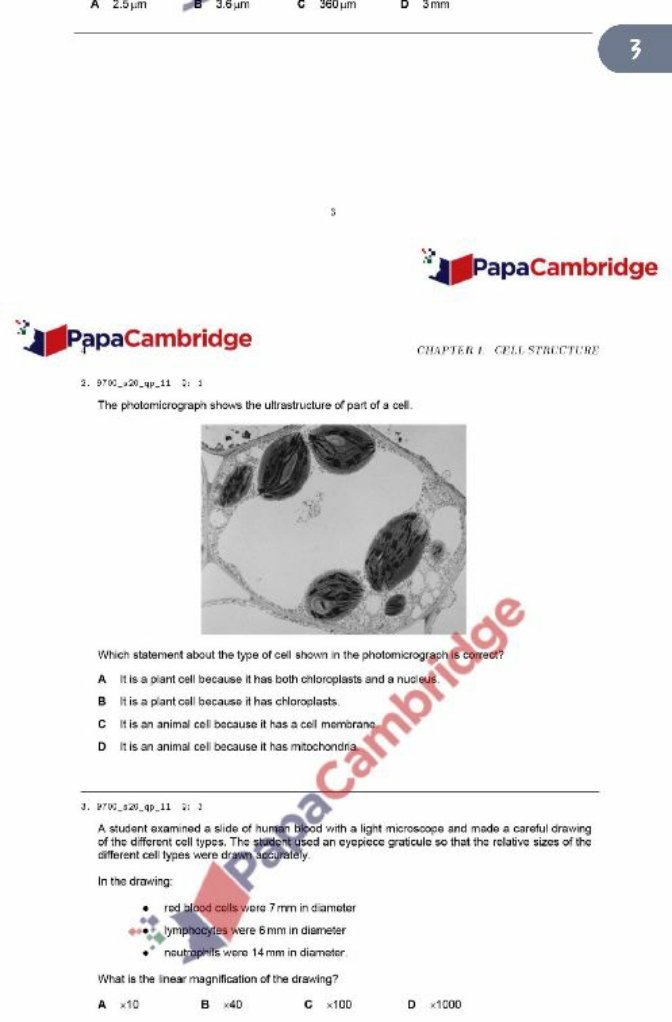 The photomicrograph shows the ultrastructure of part of a cell. Which st..