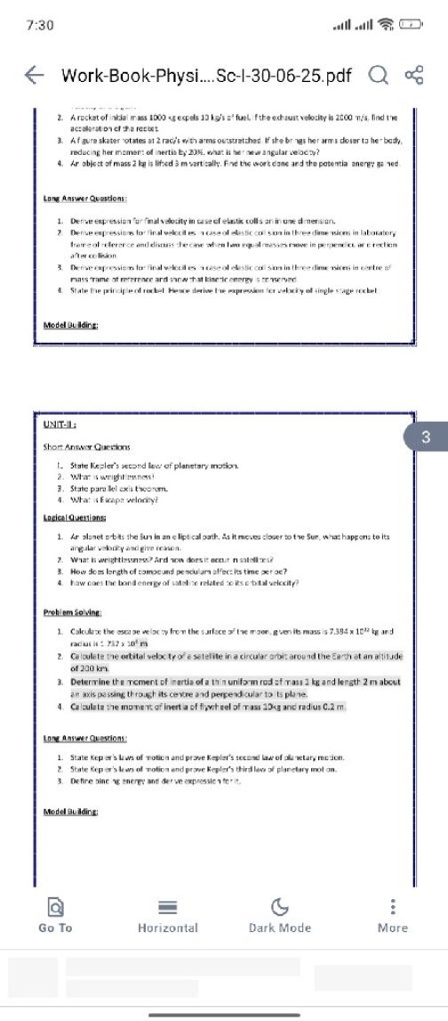 Here are some questions from a Physics workbook: UNIT-I Short Answer Qu..