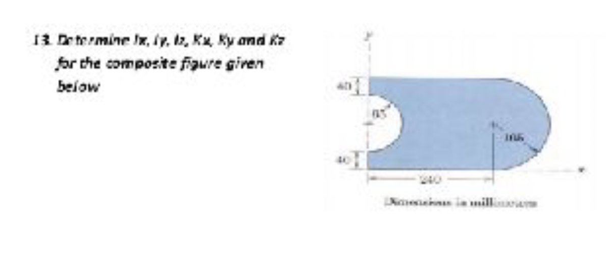 Determine Ix, Iy, Iz, Kx, Ky and Kz for the composite figure given below...