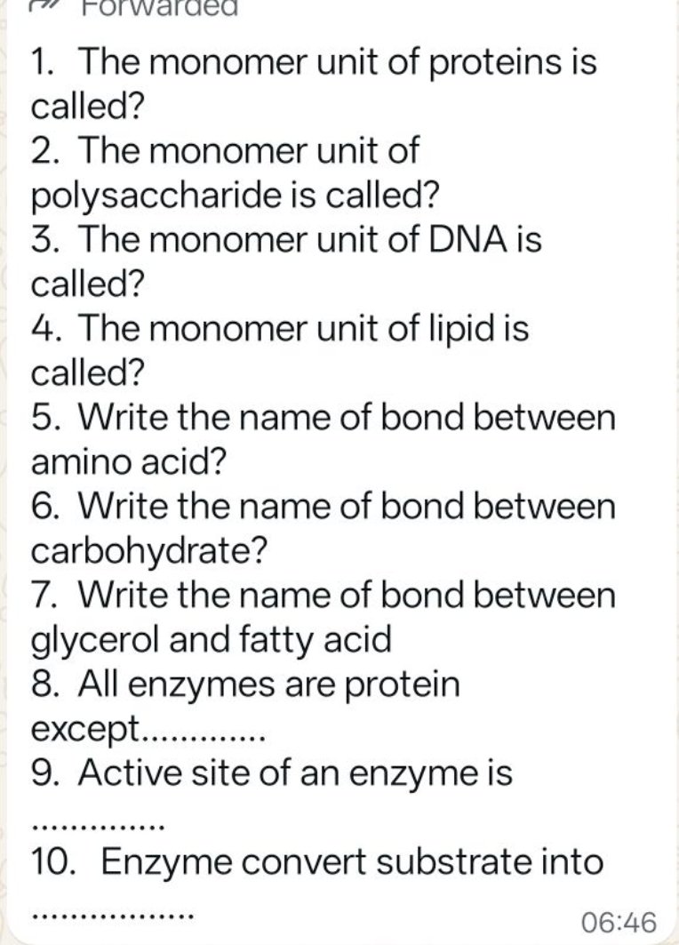 The monomer unit of proteins is called? The monomer unit of polysaccharid..