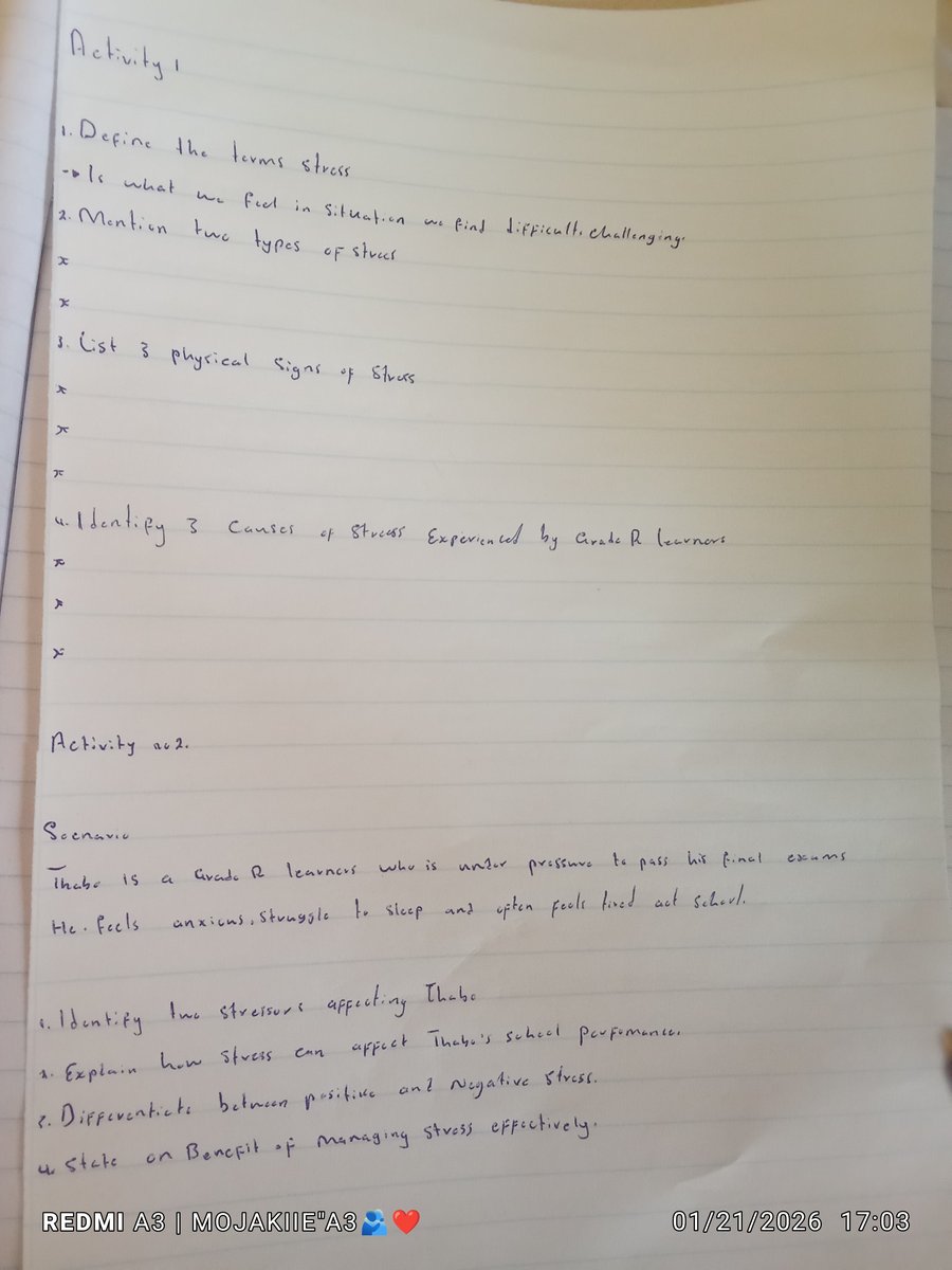 Activity 1 Define the term stress. Stress is what we feel in situations