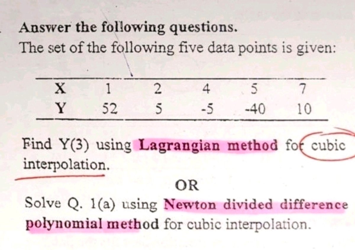 Answer the following questions. The set of the following five data points..
