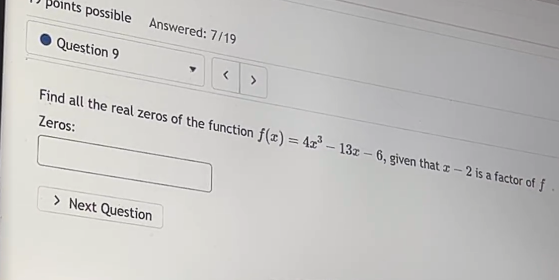 Find all the real zeros of the function f(x) = 4x^3 - 13x - 6, given that..