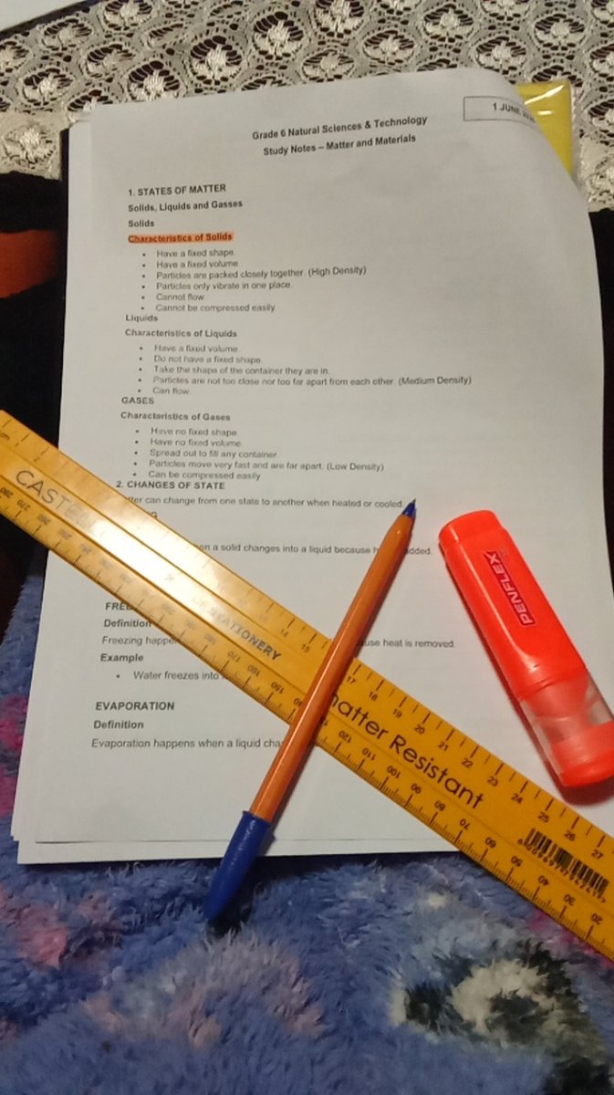 Here are study notes on "Matter and Materials" for Grade 6 Natural Scienc..