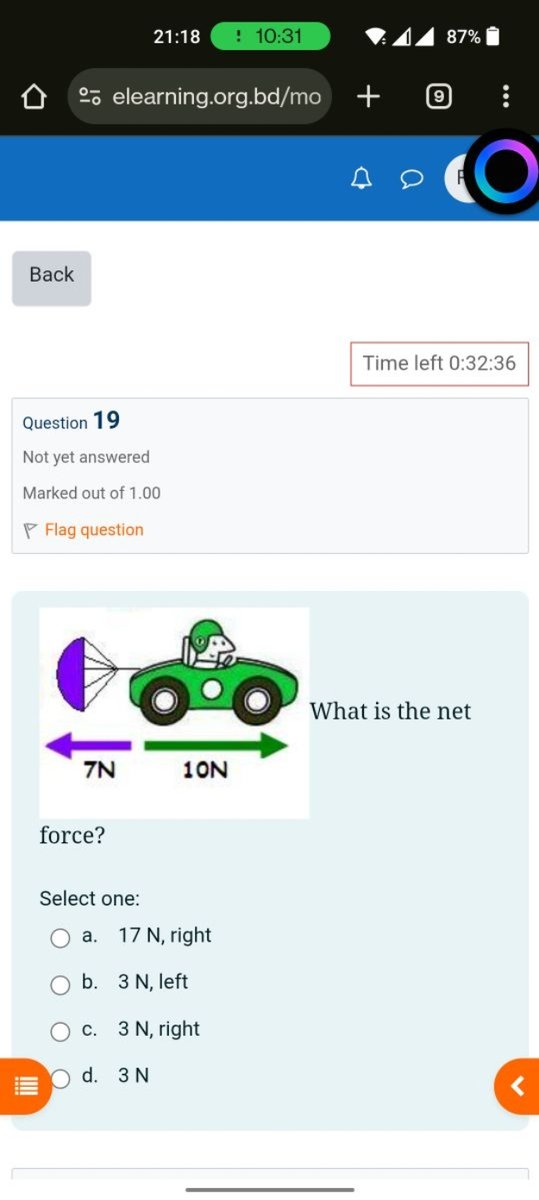 What is the net force? (Image shows a car with a 7N force acting to the
