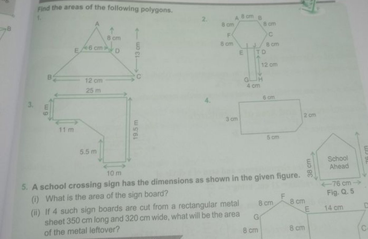 Find the areas of the following polygons. (Diagram of a polygon with ver..