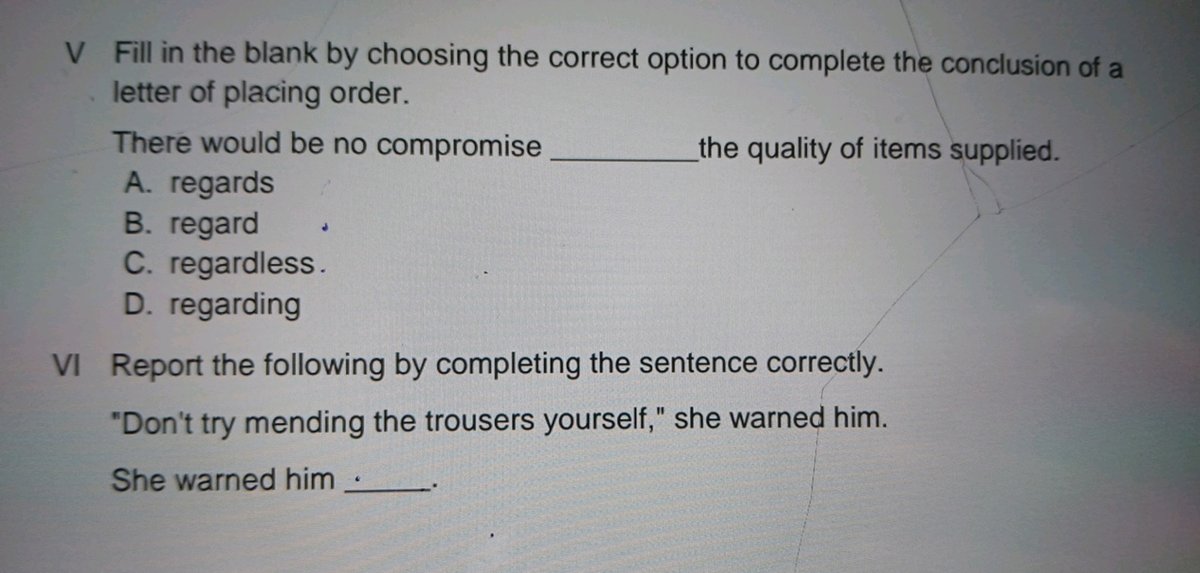 V Fill in the blank by choosing the correct option to complete the conclu..