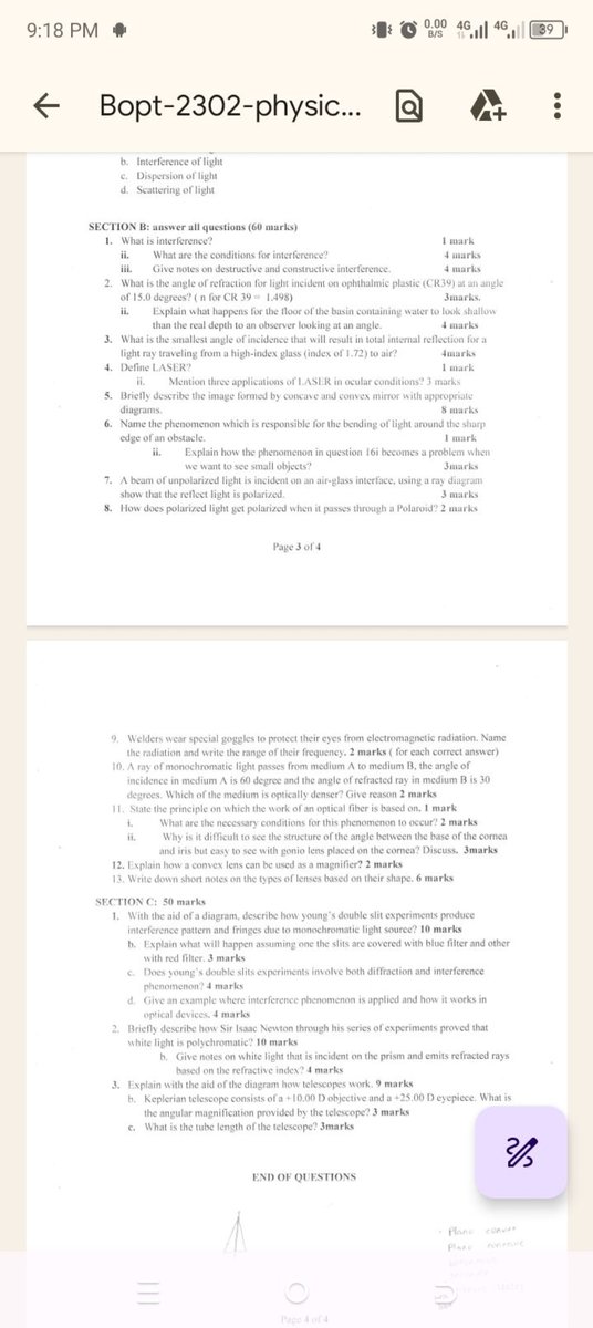 SECTION B: answer all questions (60 marks) What is interference? ii. W..