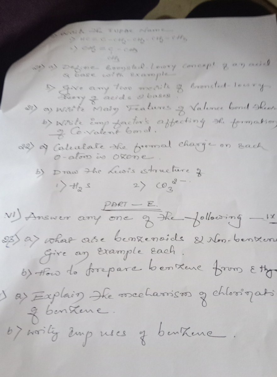Here are the questions: Part E. VI) Answer any one of the following: 2..
