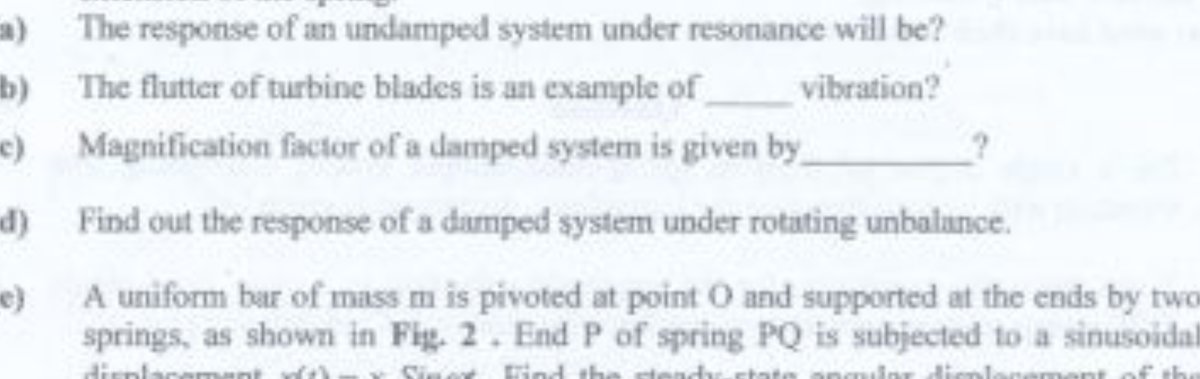 a) The response of an undamped system under resonance will be? b) The flu..
