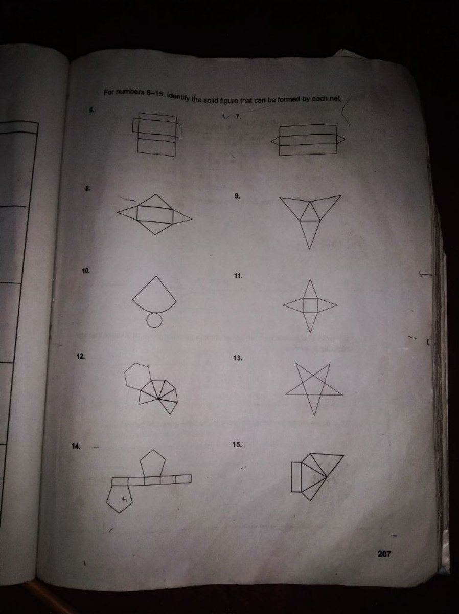 For numbers 6-15, identify the solid figure that can be formed by each ne..