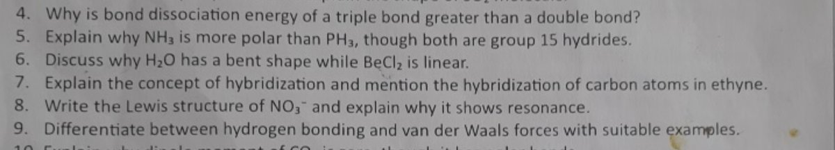 Why is bond dissociation energy of a triple bond greater than a double bo..