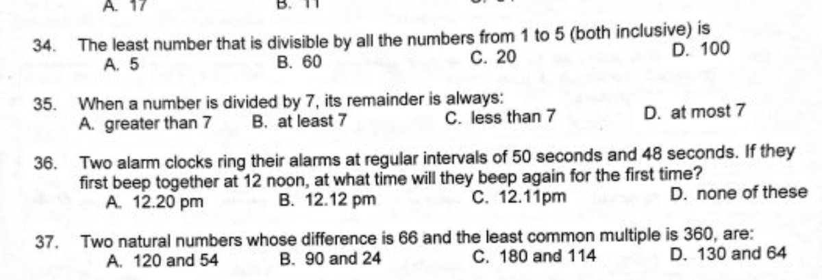 The least number that is divisible by all the numbers from 1 to 5 (both i..