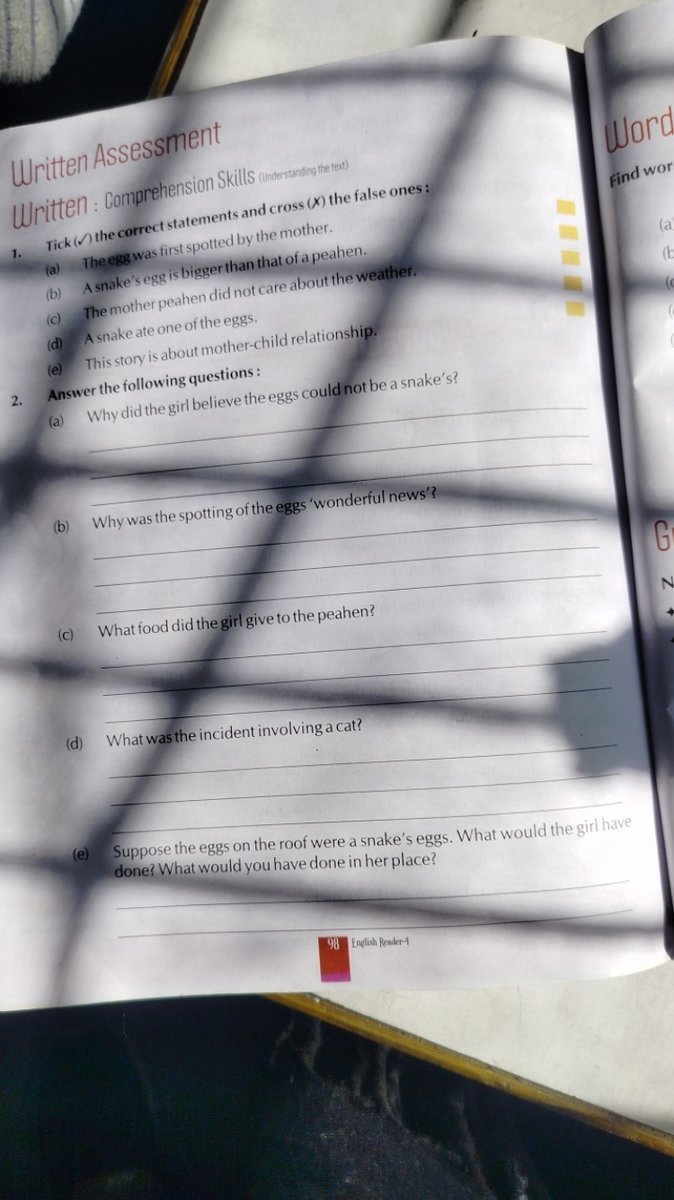 Written Assessment Written: Comprehension Skills (Understanding the text)..
