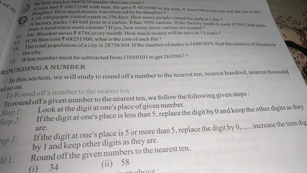 Round off the given numbers to the nearest ten. (i) 34 (ii) 58 | Filo