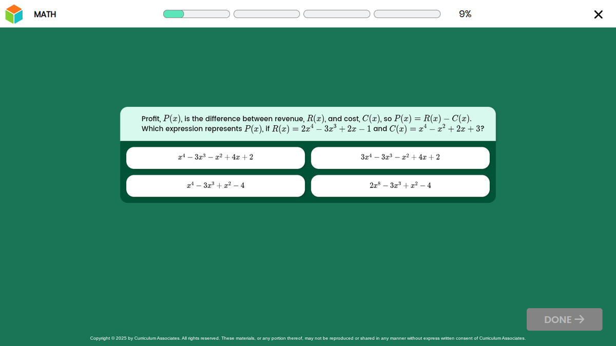 Profit, P(x), is the difference between revenue, R(x), and cost, C(x), so..