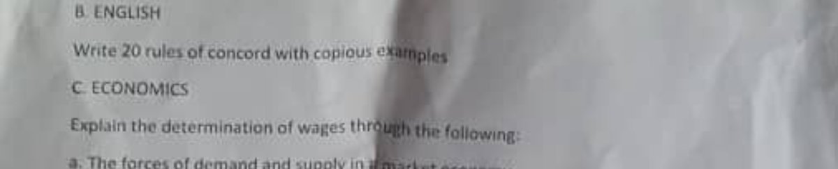 B. ENGLISH Write 20 rules of concord with copious examples | Filo
