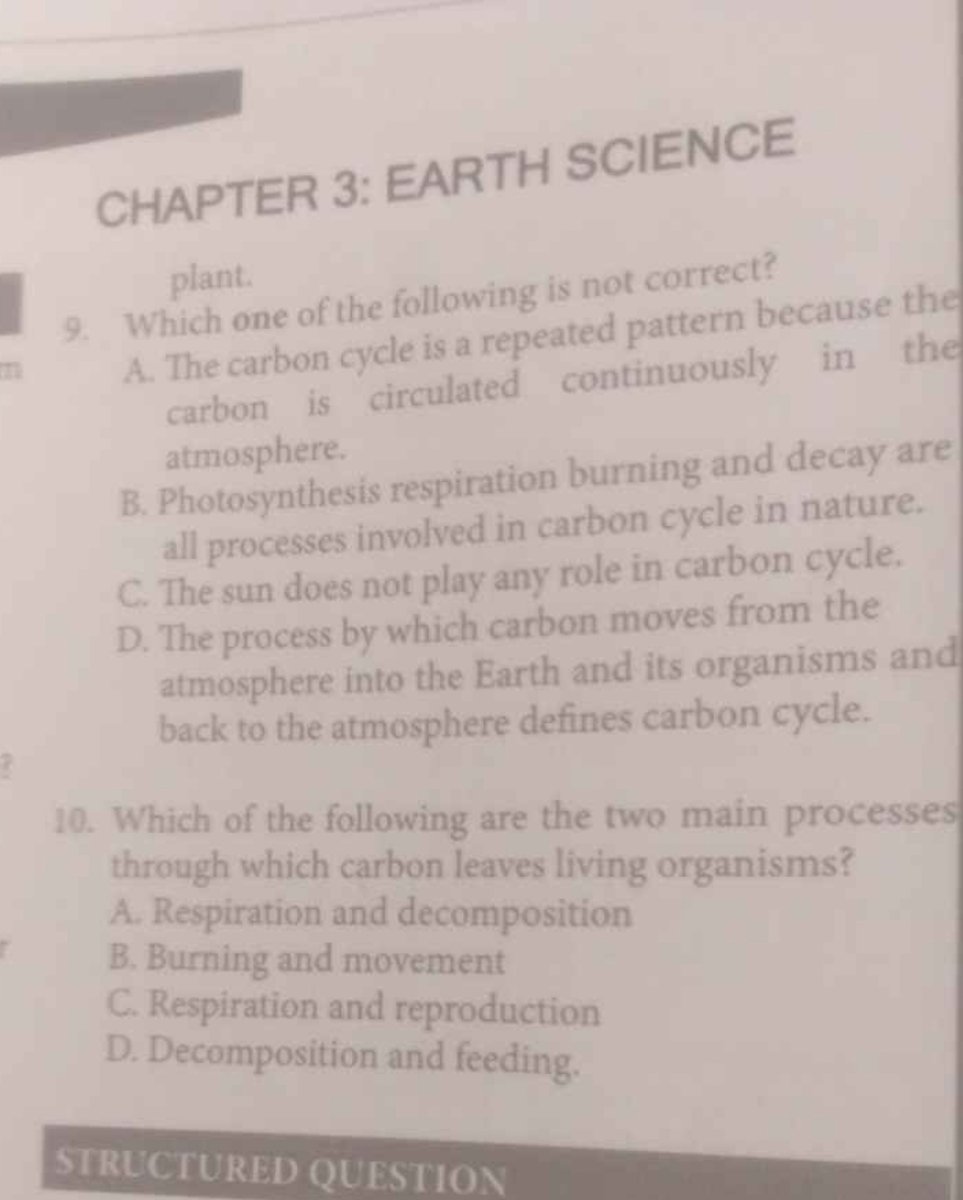 CHAPTER 3: EARTH SCIENCE Which one of the following is not correct? A..