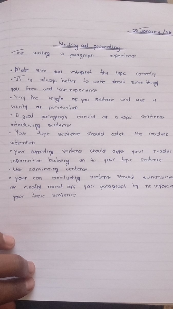 25 January / 26 Writing and presenting The writing a paragraph experien..