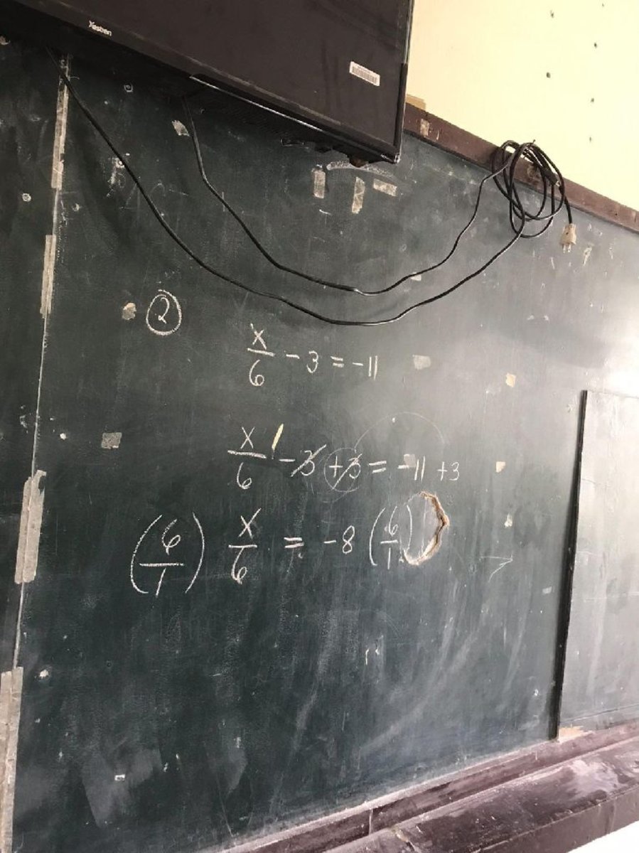 Solve the following equation for x: \frac{x}{6} - 3 = -11 | Filo