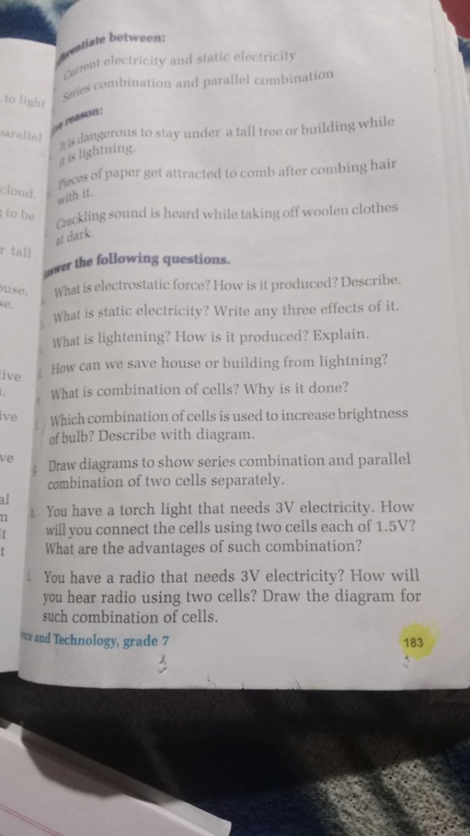 Differentiate between: Current electricity and static electricity Series