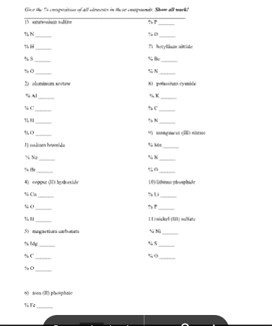Give the % composition of all elements in these compounds. Show all work!..