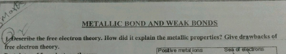 Describe the free electron theory. How did it explain the metallic proper..