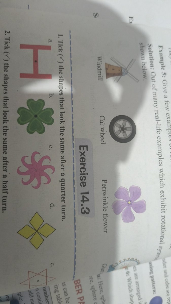 Exercise 14.3 Tick ( ) the shapes that look the same after a quarter tur..