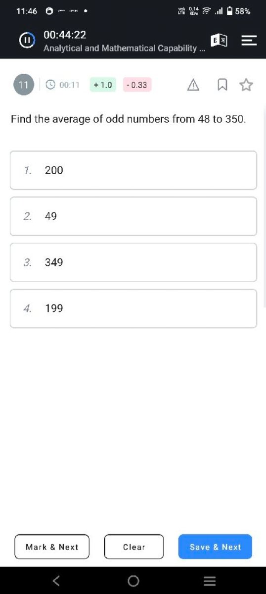 Find the average of odd numbers from 48 to 350. 200 49 349 199 | Filo