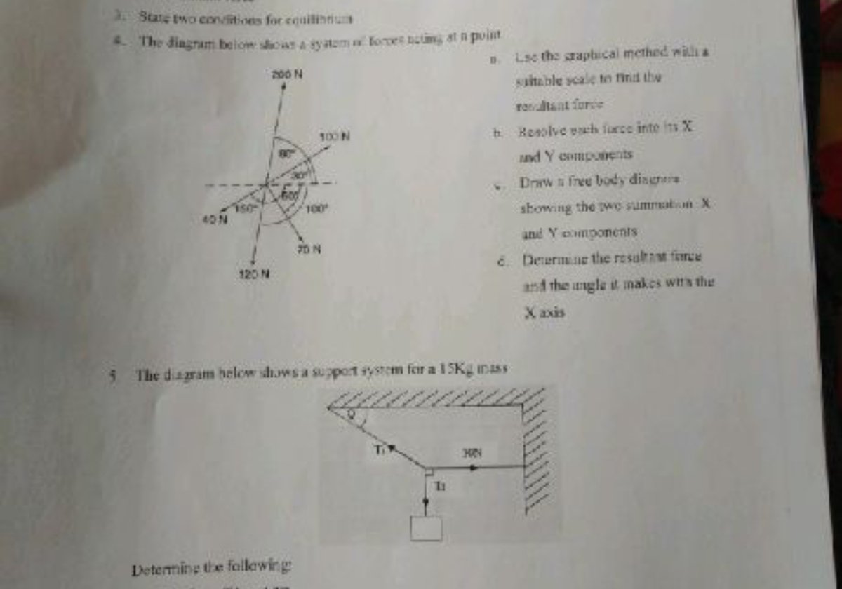 State two conditions for equilibrium. The diagram below shows a system o..