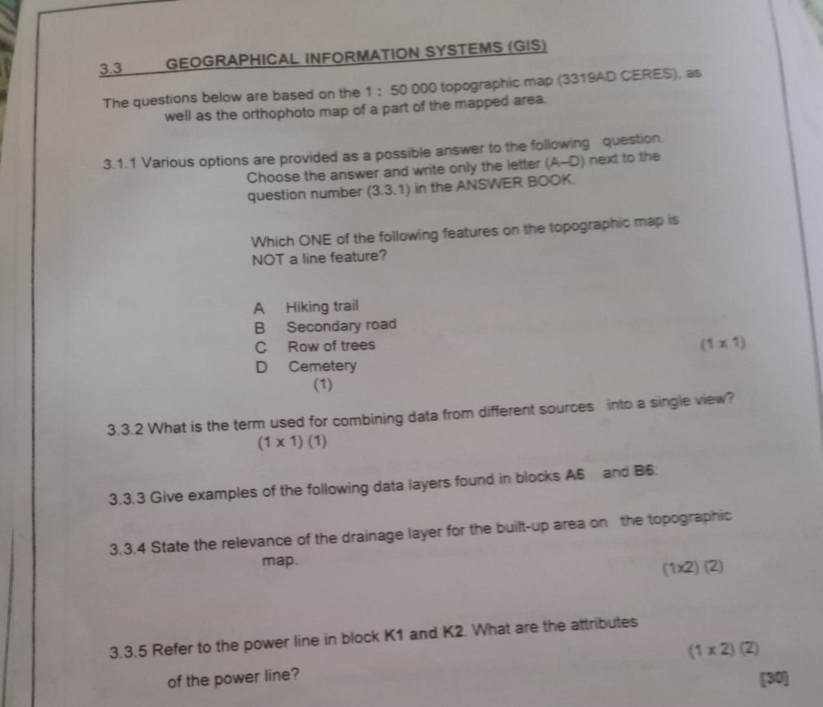 GEOGRAPHICAL INFORMATION SYSTEMS (GIS) The questions below are based on
