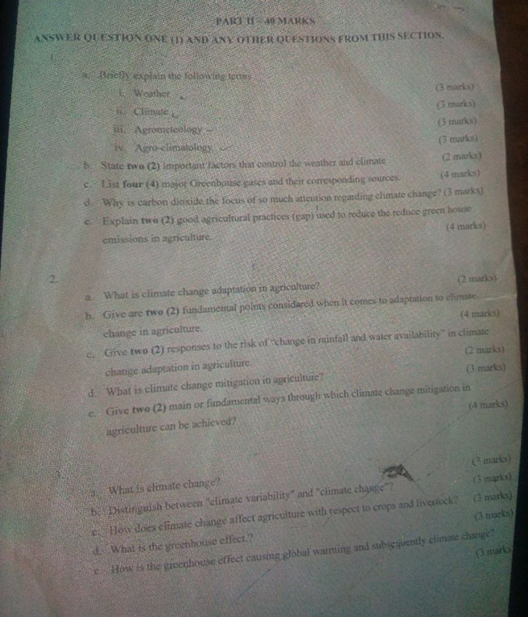 PART II - 40 MARKS ANSWER QUESTION ONE (1) AND ANY OTHER QUESTIONS FROM T..